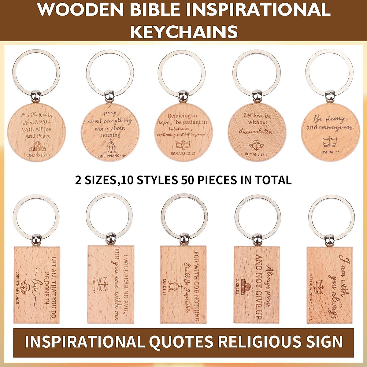 150 Pcs Wooden Bible Inspirational Keychains Bible Verse Bulk Key Rings with Thank You Card & Organza Bags Christian Quotes Wood Keyrings Church Faith Gifts for Prayer Inspirational Engraved Party