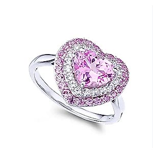 1 1/2 CT Round Shape Simulated Pink Tourmaline & White Cubic Zirconia Heart Halo Wedding Engagement Ring 14K White Gold Plated 925 Sterling Silver (1.50 Cttw) Ring Size - 4.5