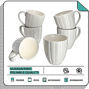 LIFVER Coffee Mugs Set of 6, 18 Oz Ceramic Mugs with Sturdy Handle for Coffee Tea Cocoa Milk, Easy to Grip & Clean, Gifts for Women men, Light Gray