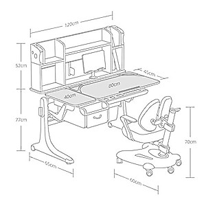 Multifunctional Liftable Children’s Study Table and Chair, Ergonomically Adjustable Children’s Table and Chair set Combination, Solid Wood Computer Desk With Bookshelves and Drawers