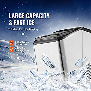 VEVOR Nugget Ice Maker, 30lbs in 24 Hrs, Countertop Nugget Ice Maker with 3Qt Reservoir, Manual & Auto Refill Self Cleaning Sonic Pebble Ice Maker for Home Office Party RV