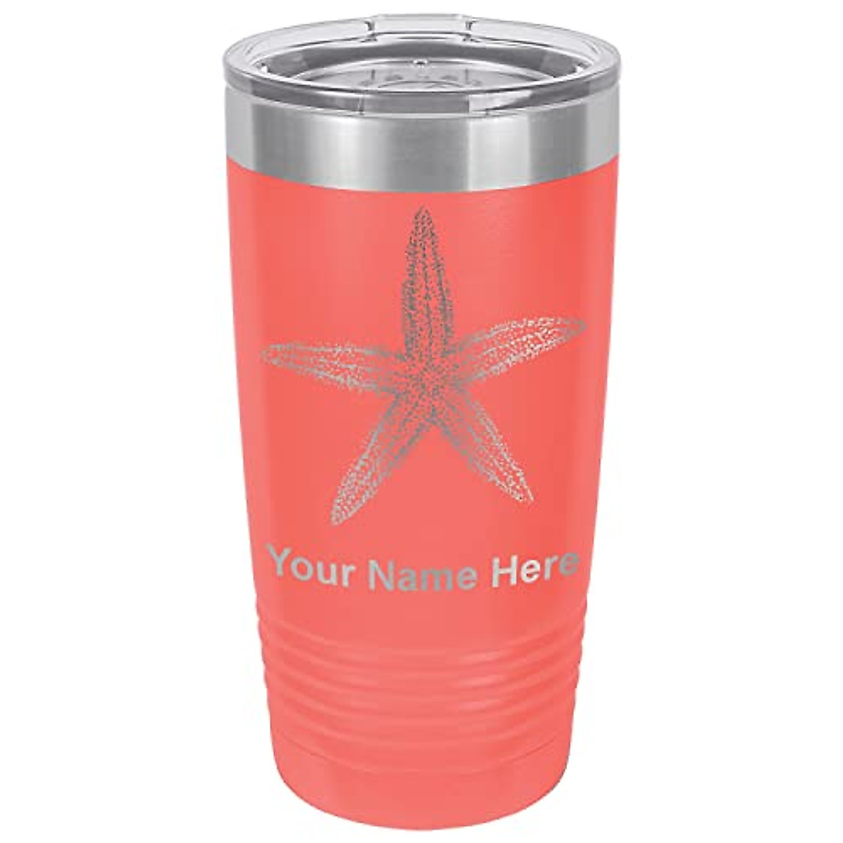 LaserGram 20oz Vacuum Insulated Tumbler Mug, Starfish, Personalized Engraving Included (Coral)