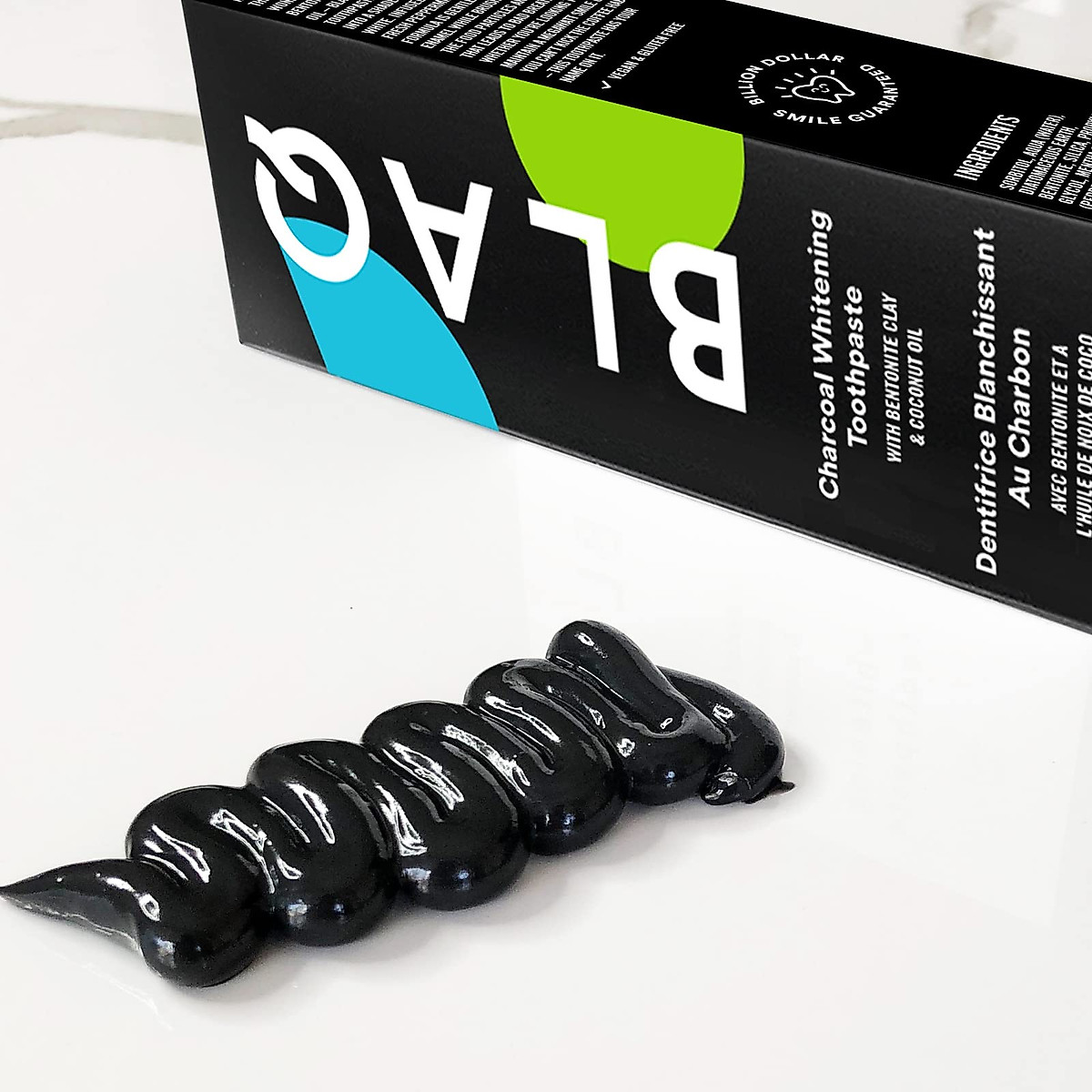 BLAQ Activated Charcoal Teeth Whitening Toothpaste | Vegan Organic SLS Free Toothpaste with Coconut Oil and Bentonite Clay | Charcoal Toothpaste for Whitening Teeth, Removing Stains - 4 OZ / 113g