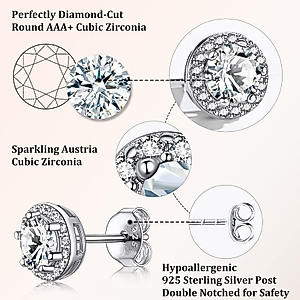 Bestyle 925 Sterling Silver Round Cut Birthstone Stud Earrings for Women, April White Diamond Stud Earrings with Love and Purity, Best Women Earrings for Everyday Wear