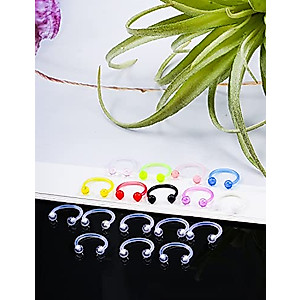 Yaalozei 16G Clear Plastic Lip Ring Hoop Nose Septum Eyebrow Ring Flexible Silicone Cartilage Tragus Helix Rook Daith Guages Earring Smiley Piercing Jewelry Retainer Surgery Sport Work Women Men 10mm
