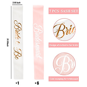 Bachelorette Sashes - Bachelorette Party Set 1 White Bride to Be Sash and 6 Pink Bridesmaid Sashes for Bride to be favors, Bridal Shower Wedding Decorations（7pcs）