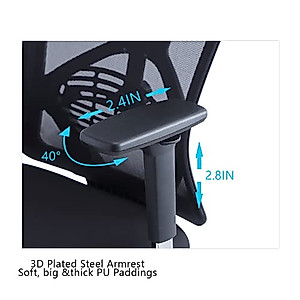 Ticova Ergonomic Office Chair - High Back Desk Chair with Adjustable Lumbar Support & 3D Metal Armrest - 130°Reclining & Rocking Mesh Computer Chair with Thick Seat Cushion & Rotatable Headrest