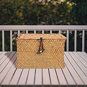 UPKOCH Wicker Baskets with Lids Woven Wicker Storage Bins with Lid Cube Seagrass Storage Bins Rattan Woven Decorative Storage Boxes for Shelves Organizing Toys Clothes