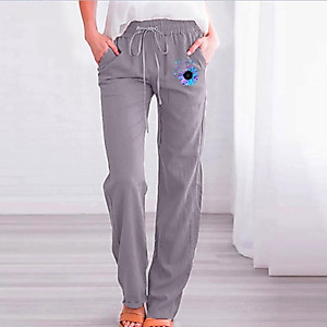 Elastic High Waist Linen Pants Loose Wide Leg Cargo Pants Crop Trouser with Pockets Summer Pants for Women 2023 Trendy Wide Leg Yoga Pants High Elastic Waistband Slit Plus OHD0630USSALE07833