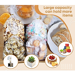 SUREHOME Cellophane Bags 100 Pack Clear Cellophane Treat Bags 6x10 In Cello Candy Bags for Party Favors Clear Gift Bags with Ties Plastic Gift Bags for Gift Giving Cookies Bakery Popcorn Goodie Wraps