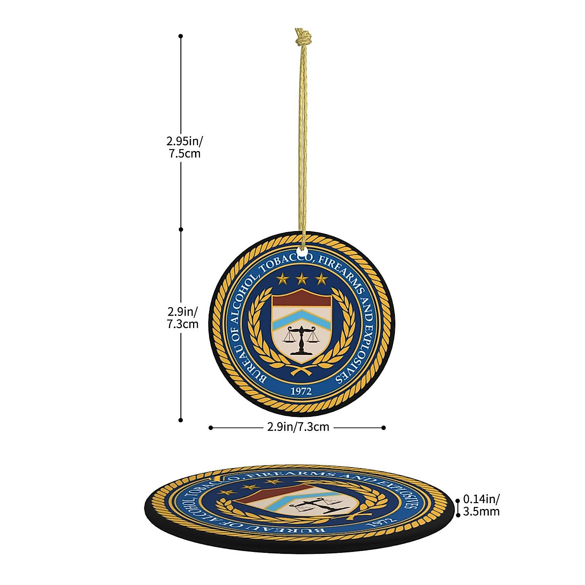 US Bureau of Alcohol Tobacco and Firearms ATF Charming Ceramic Christmas Tree Hanging Ornaments 2.9in Elevate Home Decor Indoors Outdoors