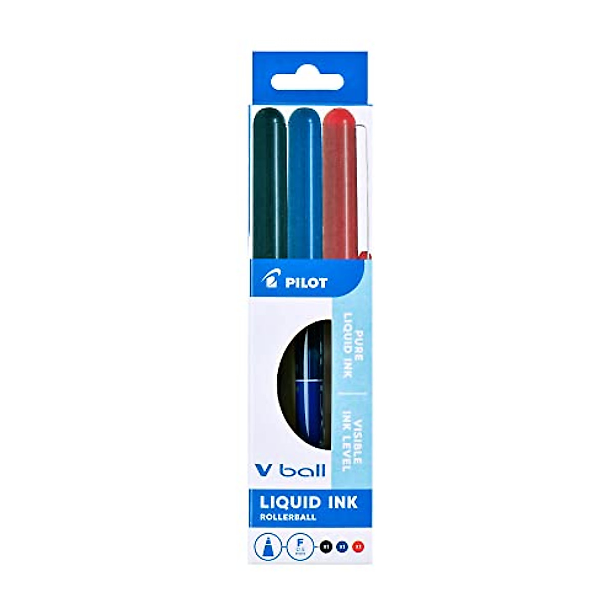 PILOT V-Ball 0.5 Liquid Ink Rollerball Pen Wallet of 3 - Assorted Colours