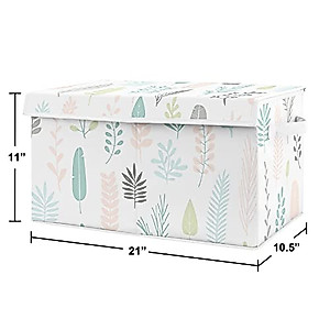 Sweet Jojo Designs Pink Tropical Leaf Girl Small Fabric Toy Bin Storage Box Chest For Baby Nursery or Kids Room - Blush, Turquoise, Grey and Green Botanical Rainforest Jungle for the Sloth Collection