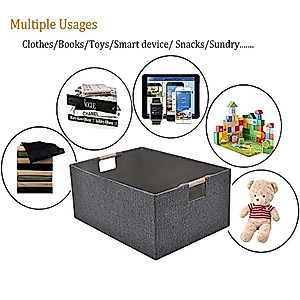 Storage Bin for Shelves Rectangle Baskets for Storage 2 Pack Closet Baskets Foldable Toy Box with Handles for Nursery Home Office Car Dormroom (Gray )