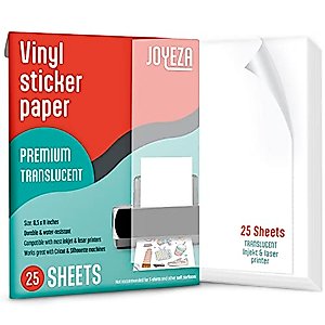JOYEZA Premium Printable Vinyl Clear Sticker Paper for Inkjet Printer - 25 Sheets Translucent Waterproof, Dries Quickly Vivid Colors, Holds Ink well - Inkjet & Laser Printer