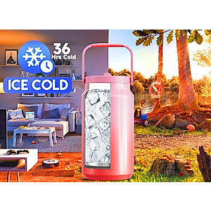 Meoky 50 oz Tumbler with Handle, Stainless Steel Vacuum Insulated Water Bottle, Keeps Cold for 36 Hours, 100% Leak Proof, BPA-free, Non-slip Base (Flamingo)