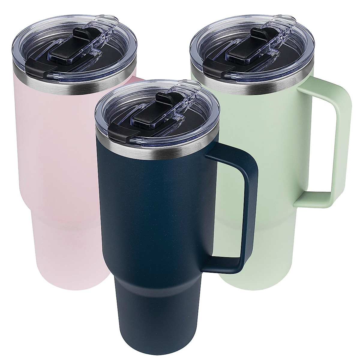 40 oz Tumbler with Handle and Flip Straw, 100% Leakproof Insulated Tumbler with Lid and Straw, Stainless Steel Insulated Travel Coffee Mug, Insulated Coffee Thermal Cup for Cold and Hot (Deep Blue)