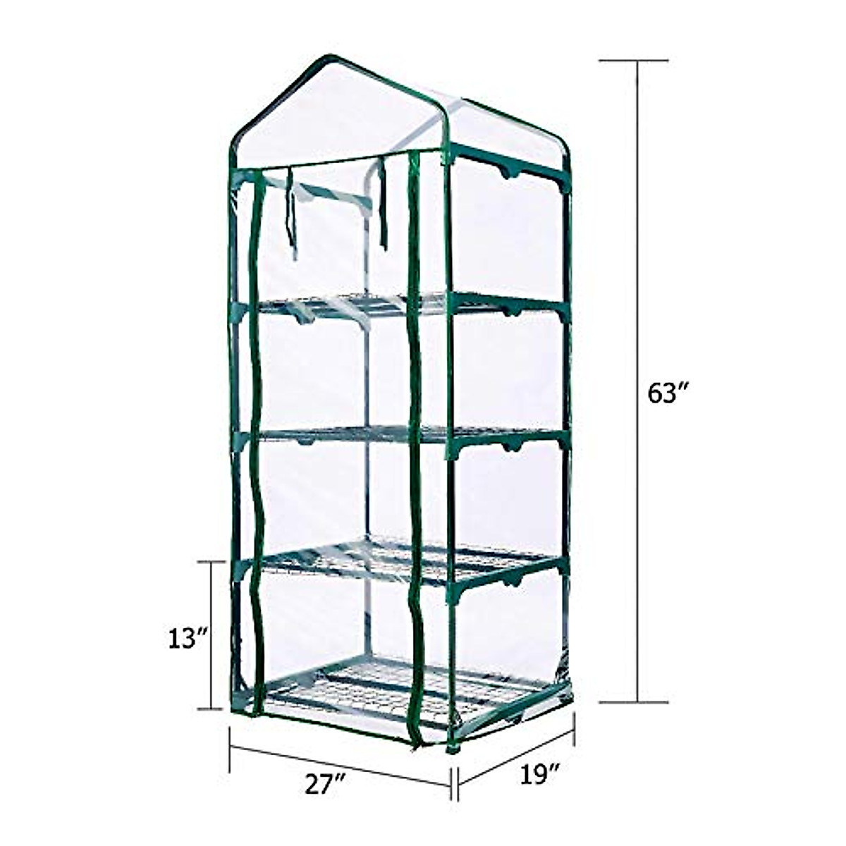 Worth Garden Replacement Cover for 4 Tier Mini Greenhouse - Applicable Size 75'' H x 27'' L x 19'' W - with Roll-Up Zipper Door - Clear Cover Only - G303B00