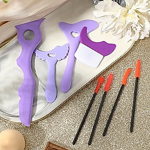 FEBSNOW Eyeliner Stencils 4pcs Multifunction Eye Make Up Aid Tool Silicone Eyeshadow Shield Guard with 4 Mascara Brushes Easy to Use Make Up tools(Purple)