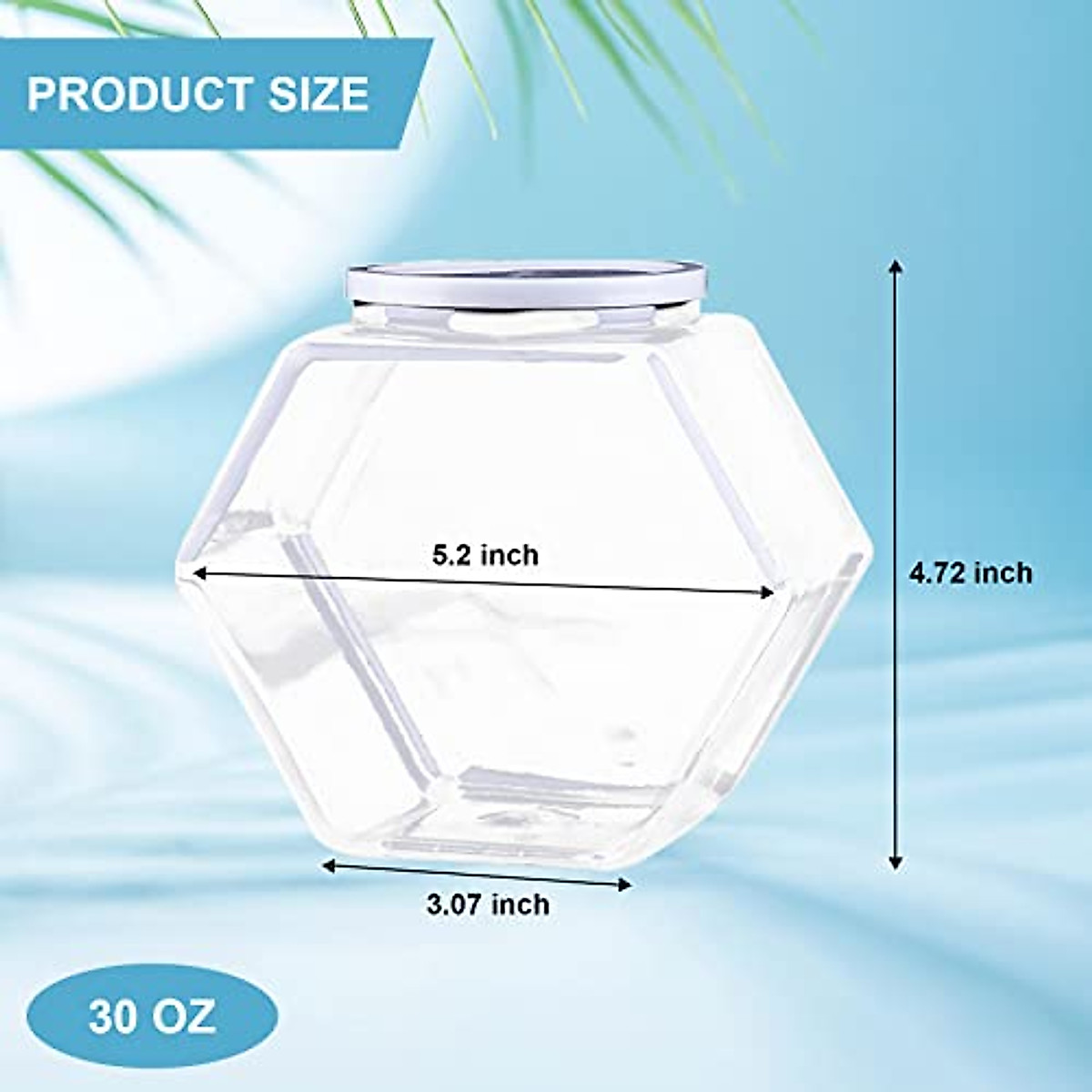 Merkaunis 12PCS Hexagon Plastic Jars Clear Candy Jar Plastic Cookie Jars with Airtight Lids Plastic Jar with Lid Wide Mouth Reusable Containers Bulk Coffee Candy Display for Gifts and Storage (30 oz)