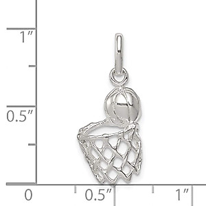 Sterling Silver Basketball In Hoop Charm 22mm 10mm style QC7132