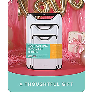 Cutting Boards for Kitchen - Plastic Cutting Board Set of 3, Dishwasher Safe Cutting Boards with Juice Grooves, Thick Chopping Boards for Meat, Veggies, Fruits, Easy Grip Handle, Non-Slip (Black)