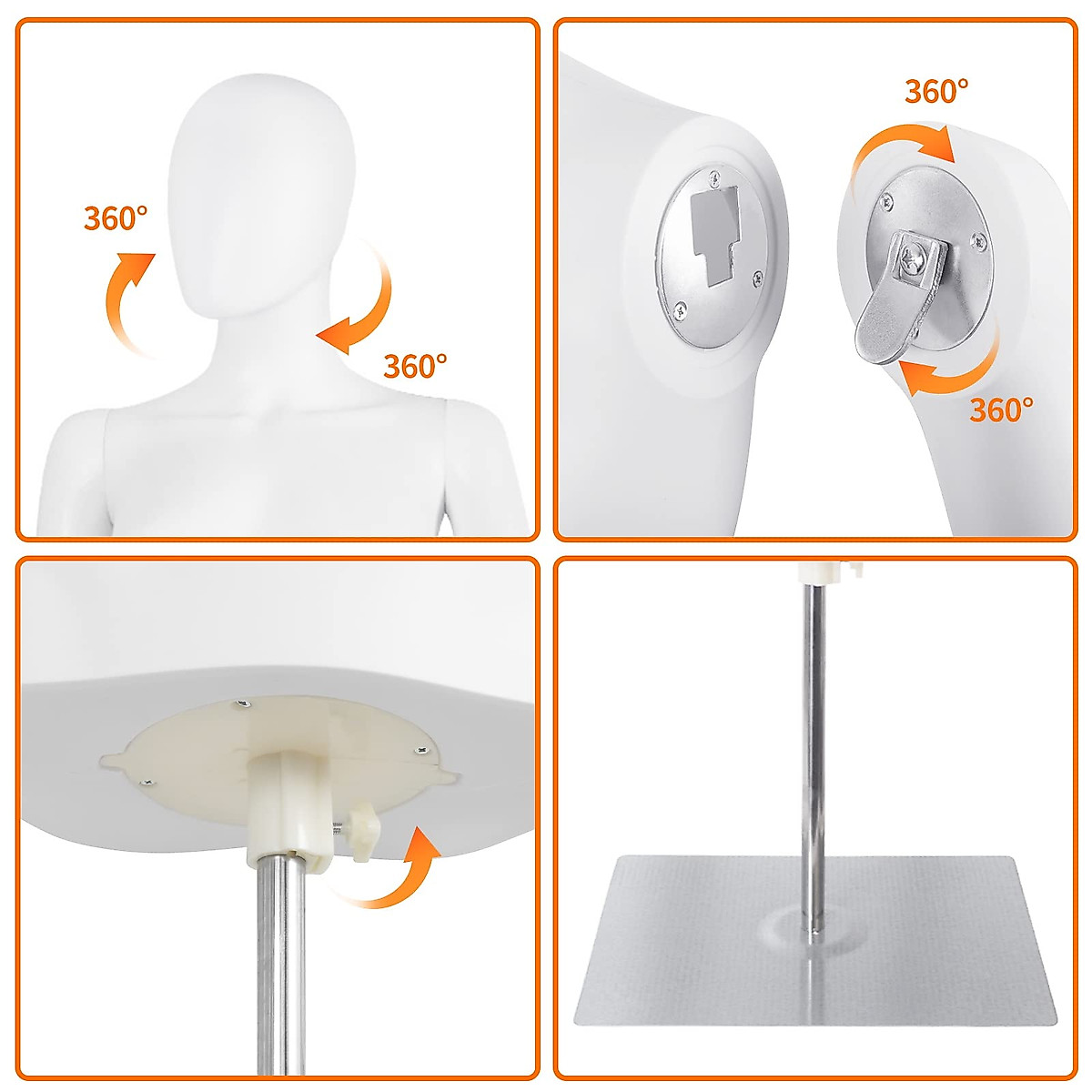 SHAREWIN Mannequin Torso with Stand Female Half Body Dress Form Plastic Detachable Manikin Stand Height 30”-46” High Stability Metal Base, White (Female)