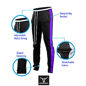 SCREENSHOT-S41700 Mens Hip Hop Premium Slim Fit Comfort Track Pants - Athletic Fitness Fashion Urban Lifestyle Streetwear Bottoms-Black/Purple-Large