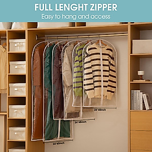 Perber All Clear Garment Bags for Hanging Clothes, 40" Suit Bags for Closet Storage, Plastic Dustproof Suit Cover Bags, Clothes Protectors Bag with zipper for Coats, Jackets, Shirts（10 Packs）