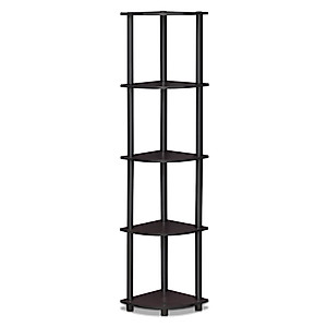 Furinno Turn-N-Tube 5 Tier Corner Display Rack Multipurpose Shelving Unit, 1-Pack, Dark Walnut