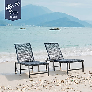 Outdoor Chaise Lounge Chair Set of 2, Rattan Pool Chairs with Adjustable Backrest, Rustproof Aluminum Frame Tanning Chair, for Poolside, Backyard, Lawn, Deck, Dark Grey