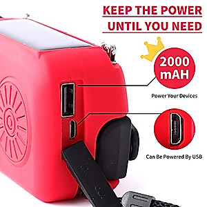 GREATONE Weather Radio Emergency Hand Crank Self Powered AM/FM NOAA Solar Portable Camping Weather Radio with LED Flashlight，2000mah Portable Charge for Phone Survival Pack 071 (red)