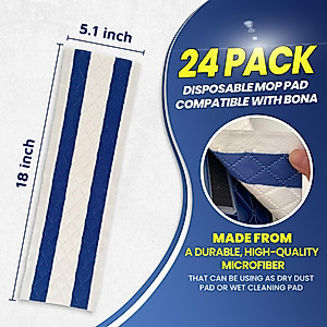 18 Inch Microfiber Disposable Mop Pad 24 Pack for All 16-18'' Hook & Loop System Mop, Wet Dry Cleaning Pad Compatible with Bona,Rubbermaid,Turbo,Norwex (18 in, 24 Pack)
