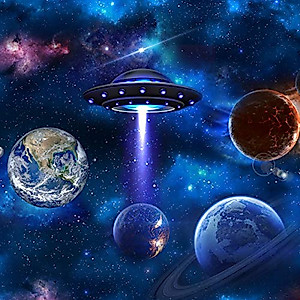 Dark Blue Galaxy Print Sherpa Fleece Blanket 3D Planets Twinkling Stars Nebula Throw Blanket Kids Teens Adults Mysterious Universe UFO Fuzzy Soft Blanket Bed Couch,Twin (60 x 80 Inches)