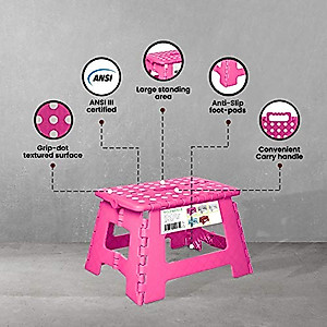 SPLENDOLE Folding Step Stool - 9-Inch Non-Slip Foot Stool for Kitchen, Bathroom, Living Room - Compact and Lightweight Stool Chair with 250-Lb Maximum Weight Capacity Step Stools for Kids and Adults