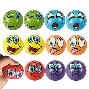 DOPHYRANIX Angry Funny Face Squeeze Stress Balls Fun Stress Relief Toys Therapeutic Educational Balls Bulk 1 Dozen 2.5" Stress Balls (12 Pieces)