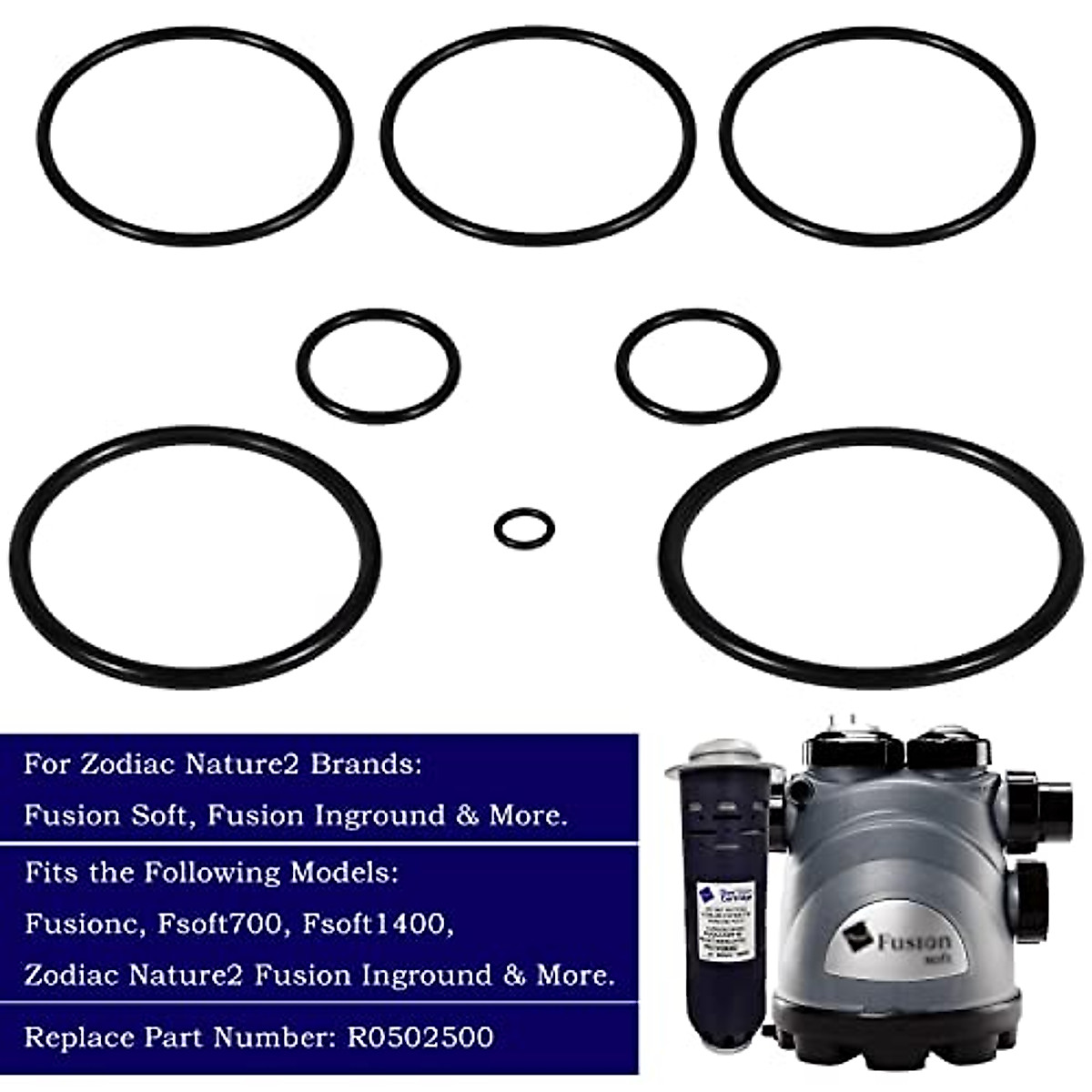 Black R0502500 O-Ring Reseal Kit for Nature2 Water Sanitizer Cleaner Aftermarket Oring Rebuild Kit, Fusion Inground, Fusion Soft,Polaris Scorpio Crystals, 280, 380, Back up Valve (8PCS)