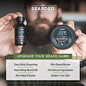 Live Bearded: Beard Oil and Beard Butter Grooming Kit - Legend - All-Natural Ingredients with Shea Butter, Argan Oil, Jojoba Oil and More - Beard Growth Support - Made in the USA