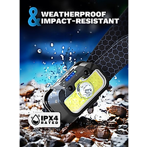 Favorlite Headlamp Rechargeable, 2 Pack 1300 Lumen Lightweight Bright with White Green Red Headlamp Flashlight, Waterproof Motion Sensor Head Lamp,14 Modes for Outdoor Camping Running Cycling