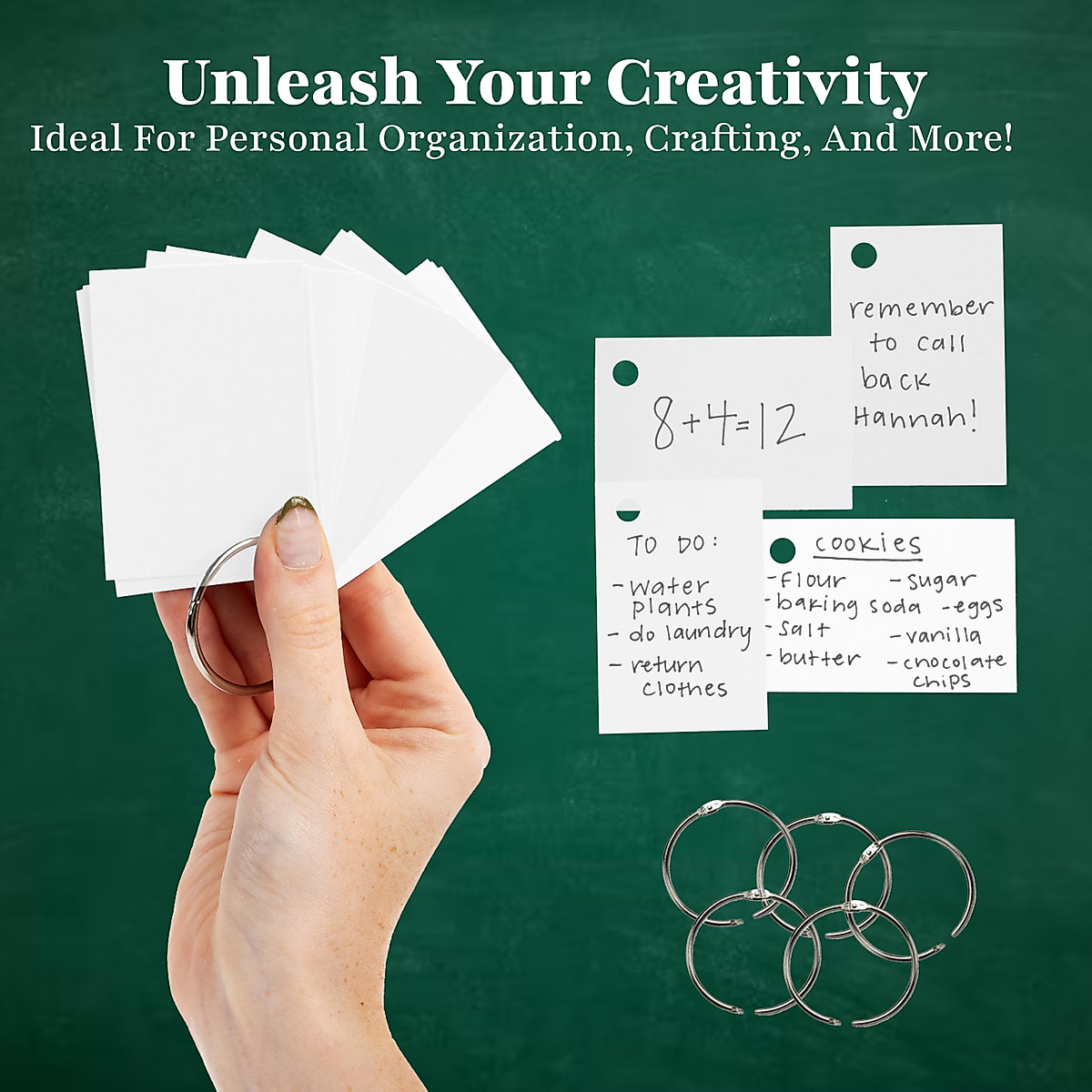 Blank Flash Cards for Studying - 2" x 3" Blank Index Notecards - 1000 Pre Hole Punched White Index Cards with Metal Binder Rings - Blank Flashcards for GMT Prep, Math, and Language