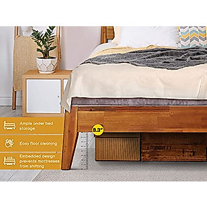 Acacia Emery Bed Frame with Headboard Solid Wood Platform Bed, Bed Frame King, Scandinavian Signature Wood Bed Compatible with All Mattresses, Non-Slip and Noise-Free, Caramel