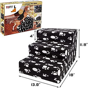 yofit Doggy Steps - Non-Slip 3 Steps Pet Stairs for Cats and Dogs, Foldable Plastic with Washable Carpet (Dark)