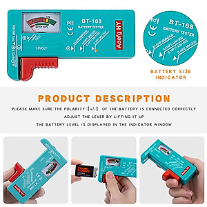 Aoefg HY-BT168 Battery Tester, Universal Battery Checker for AA AAA C D 9V 1.5V Button Cell Batteries(Requires No Battery for Operation)