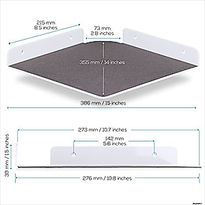 BRAINWAVZ 2-Pack 10” Corner Floating Shelf for Speakers, Books, Decor, Plants, Cameras, Photos, Kitchen, Bathroom, Routers & More Universal Small Holder Acrylic Wall Shelves (White)