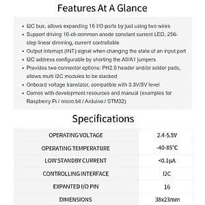AW9523B IO Expansion Board for Raspberry Pi/Micro:bit/Ardu/STM32, I2C Interface, Expands 16 I/O Pins Allows Using 4 Expansion Boards at The Same Time, Expanding up to 64 I/O Ports