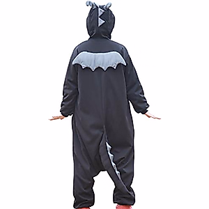 Lifeye Men Women Black Dragon Pajamas Animal Cosplay Costume With Horns Black Size XL