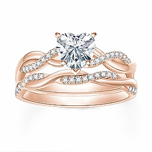 Heart Wedding Ring Set for Women 1-1/2 Carat(ctw) Moissanite Bridal Sets Wedding Rings Heart Sahped Twiseted Engagement Ring Set 925 Sterling Silver 10K 14K 18K Gold (Style 6)