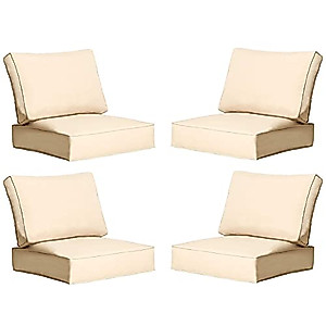 Creative Living Polyester 4PC Chat 24x24 Outdoor Deep Seating Patio Replacement Cushions, 4 Count (Pack of 1), Beige