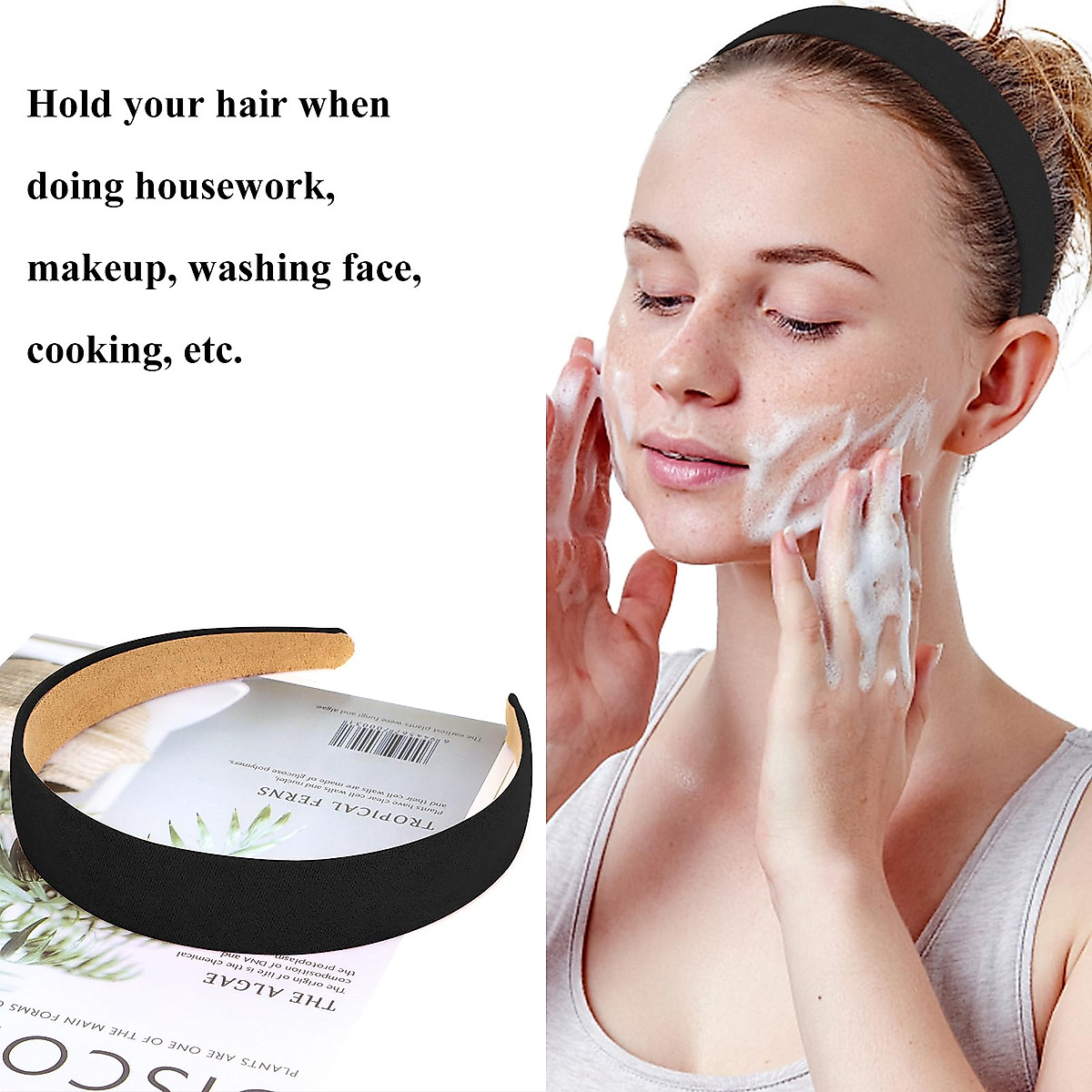 Wecoe Black Headband Women 1 Inch Sueded Like Headband Non Slip Fashion Solid Plain Headband Hair Band DIY Halloween Christmas Costume Hair Accessories for Women Girls Diademas Para Mujer Gifts