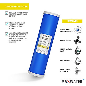 (1 Pack) Calcium, Magnesium TDS Hardness Reduction Water Softening 20" x 4.5" Cation Resin Filter Compatible with 20" BB Whole House Water Filter Systems